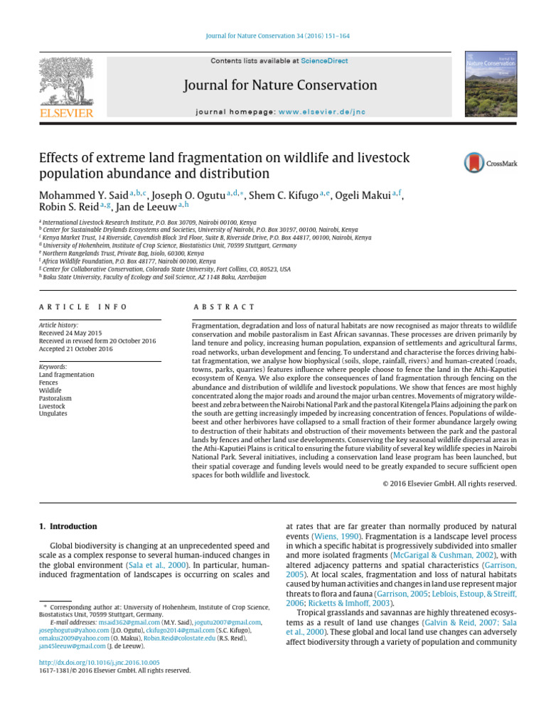 Effect of Extreme Land Fragmentation On Wildlife and Livestock ...