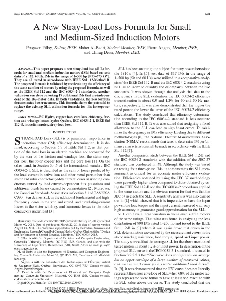 A New Stray Load Loss Formula For Small And Medium Sized Induction Motors Pdf Accuracy And