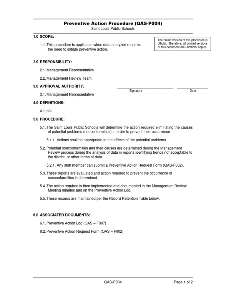 QAS P004 Preventive Action Procedure | Download Free PDF | Information Technology Management ...