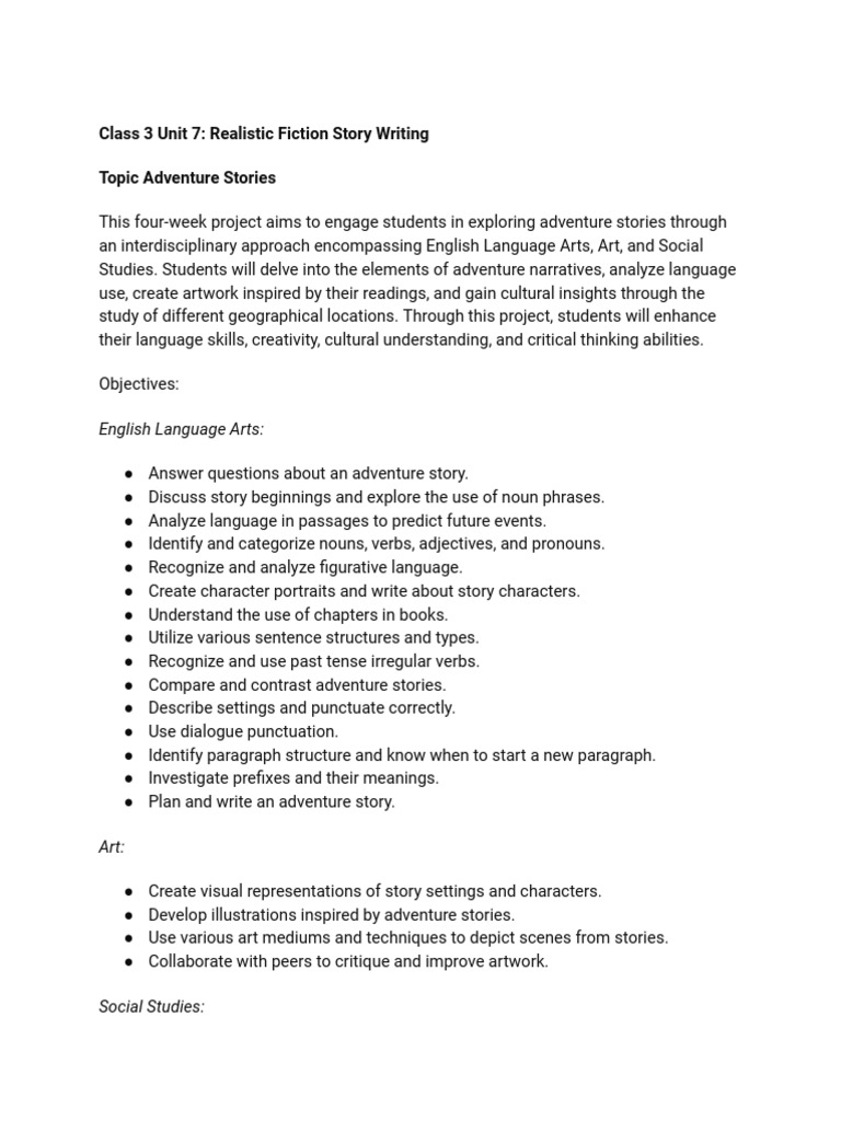 Class 3 Unit 7: Realistic Fiction | PDF | English Language | Verb
