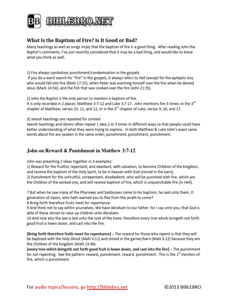 Baptism of Fire Good or Bad | PDF | John The Baptist | Gospel Of Matthew