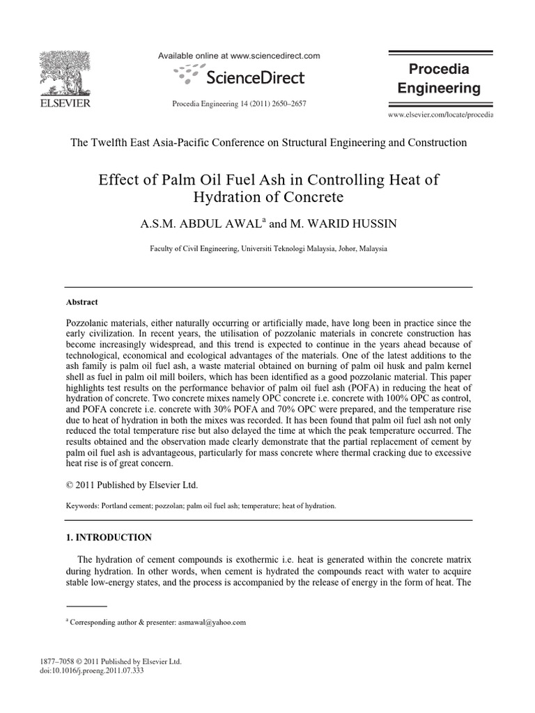 Effect of Palm Oil Fuel Ash in Controlling Heat of Hydration of Concrete | Download Free PDF ...