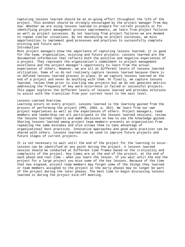 Capturing lessons | PDF | Project Management | Business