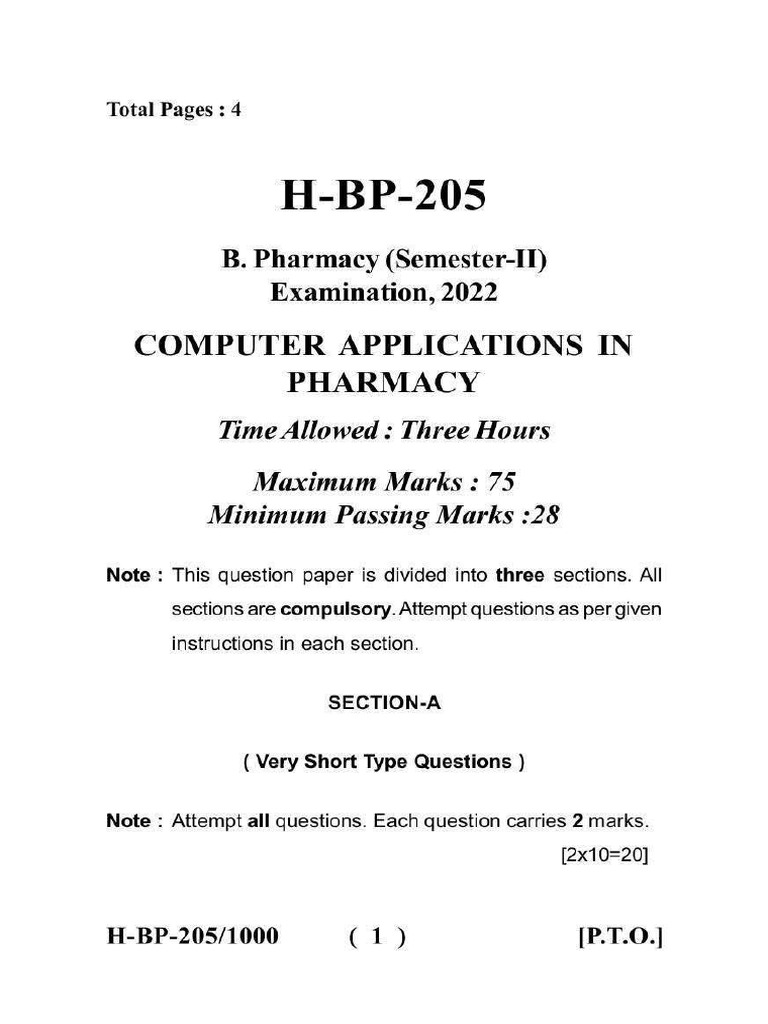 computer-applications-in-pharmacy-question-paper | PDF