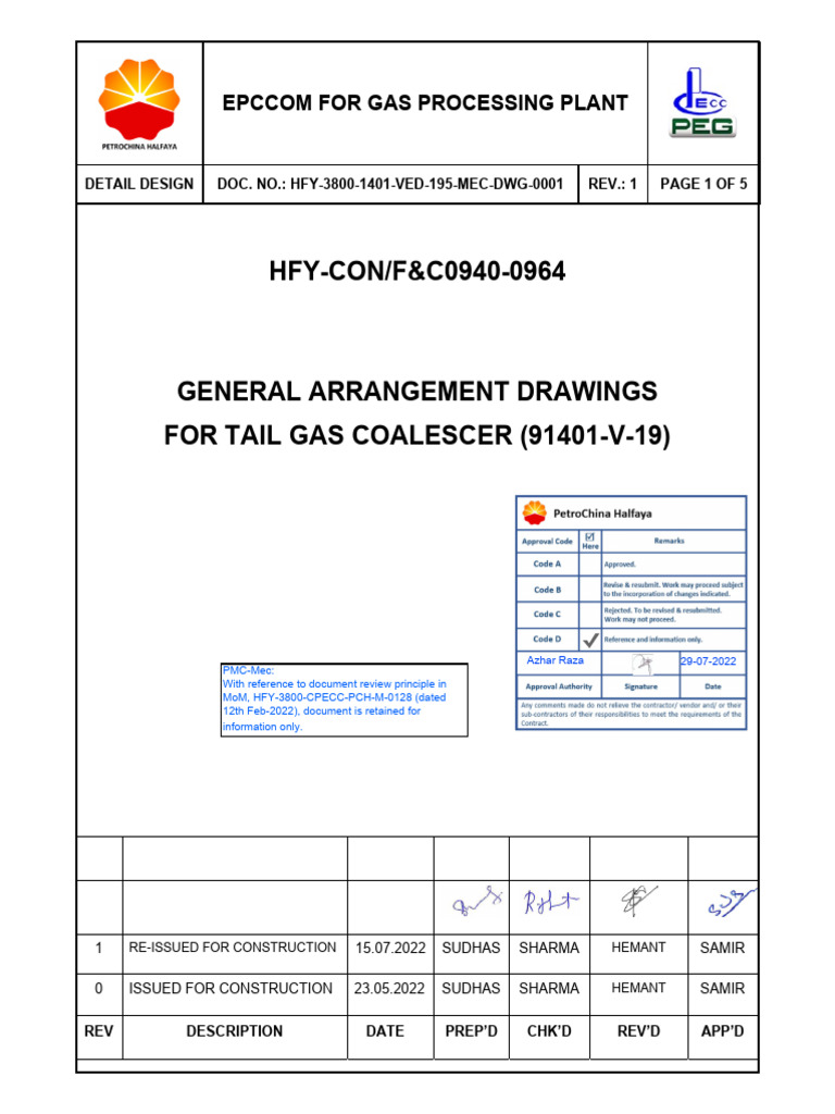 HFY-3800-1401-VED-195-MEC-DWG-0001 - 1 - GA Dra For Tai Gas Coa - Code-D | PDF