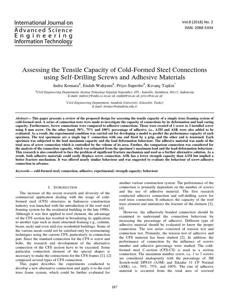 Assessing The Tensile Capacity of Cold-Formed Steel Connections | PDF ...