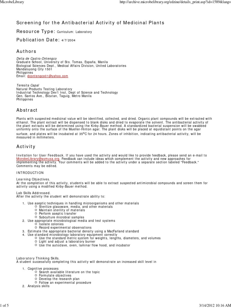 Screening For The Antibacterial | PDF | Microbiology | Biology