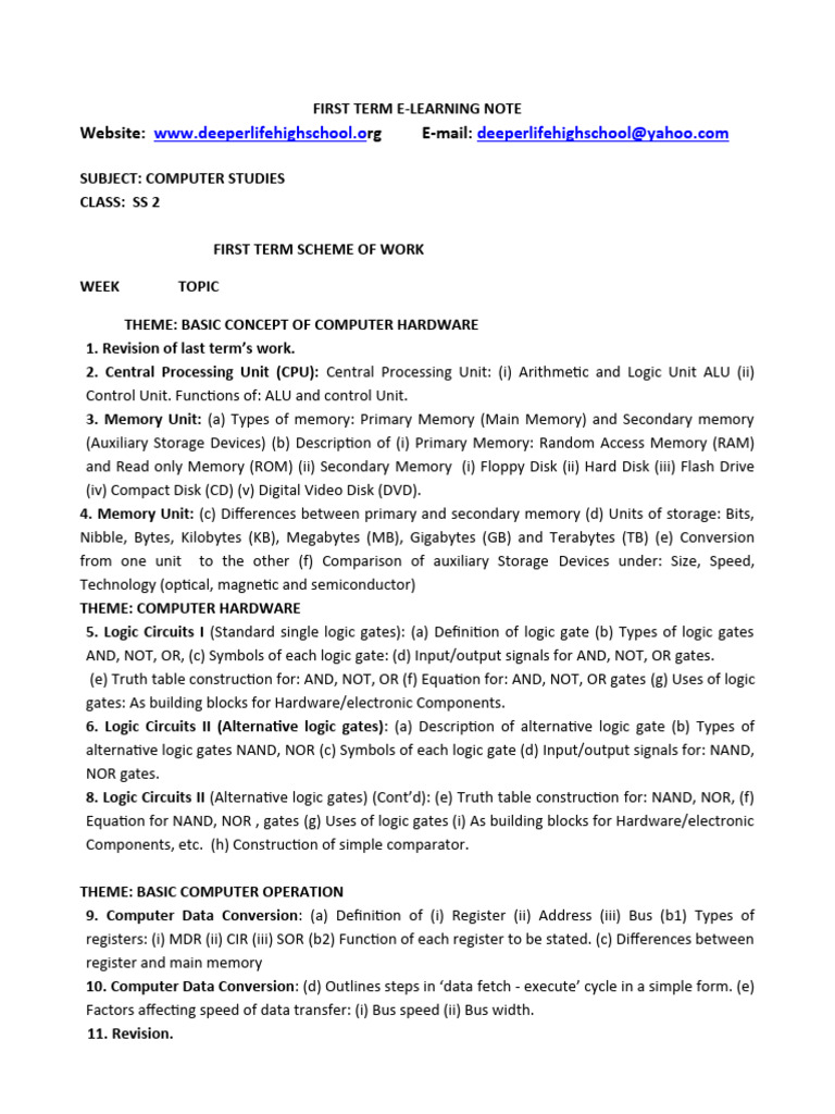 SS 2 1ST Term Computer Science | PDF | Computer Data Storage | Central Processing Unit