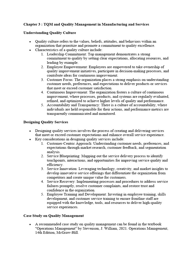 Operations Management Chap 3 Quality Management | PDF | Quality ...