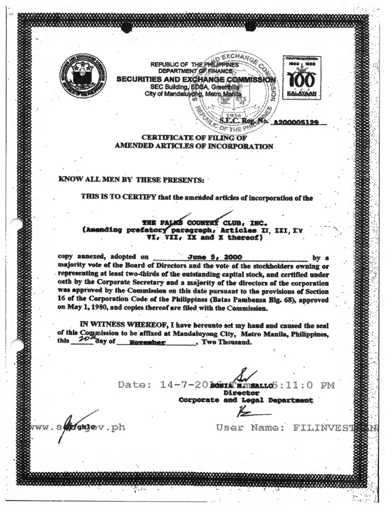 8 The Palms Amended AOI 11.20.2000 | PDF