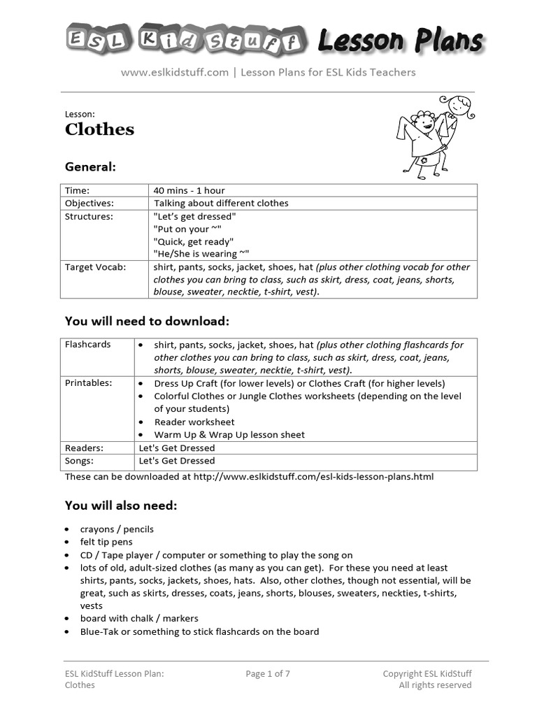 Clothes Lesson Plan US | PDF | Lesson Plan | Clothing
