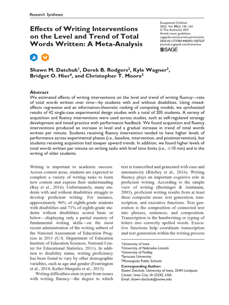 Effects of Writing Interventions On The Level and Trend of Total Words ...