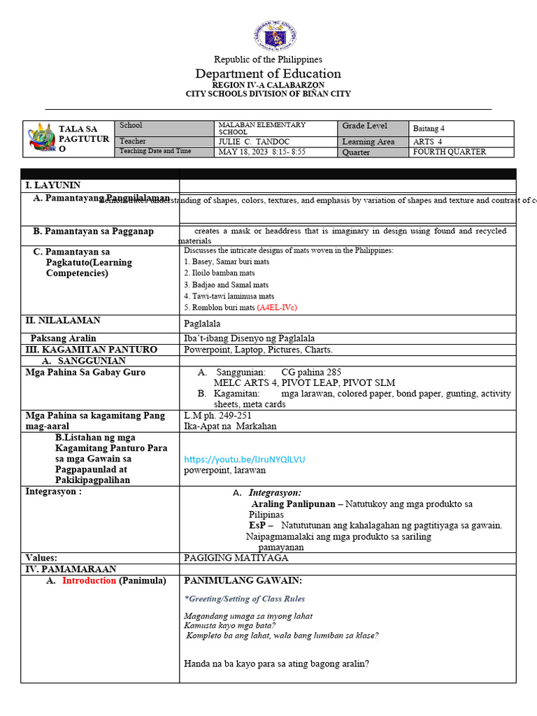 Lesson-Exemplar-Co2-Mapeh Arts - 4 - 4TH-QTR | PDF