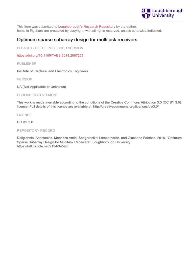Optimum Sparse Subarray Design For Multitask Receivers Optimum Sparse Subarray Design For ...