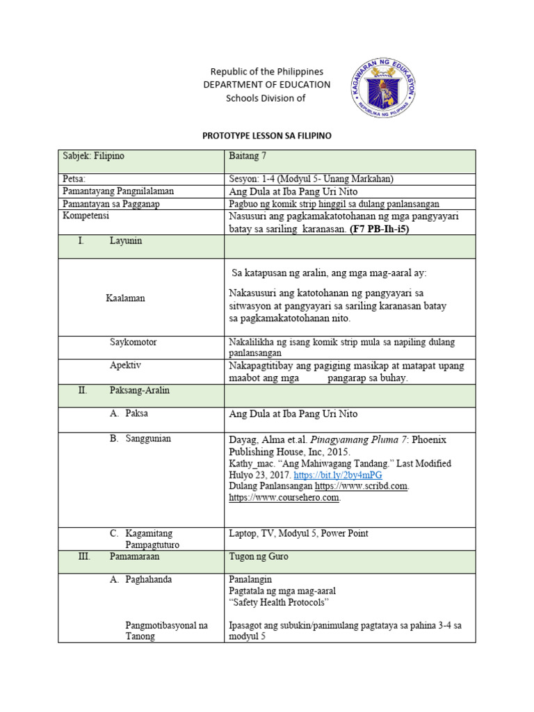 Lesson-Plan-G7 Modyul 5 | PDF