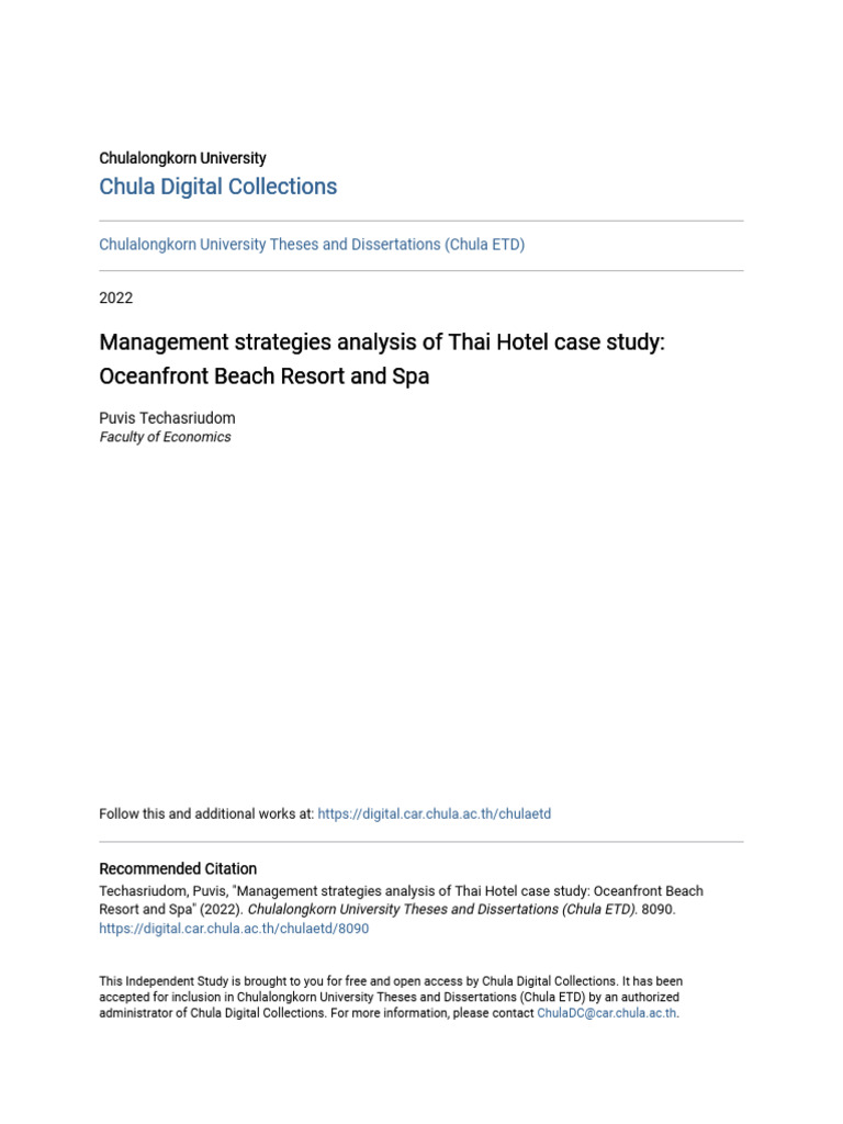 Management Strategies Analysis of Thai Hotel Case Study - Oceanfr | PDF