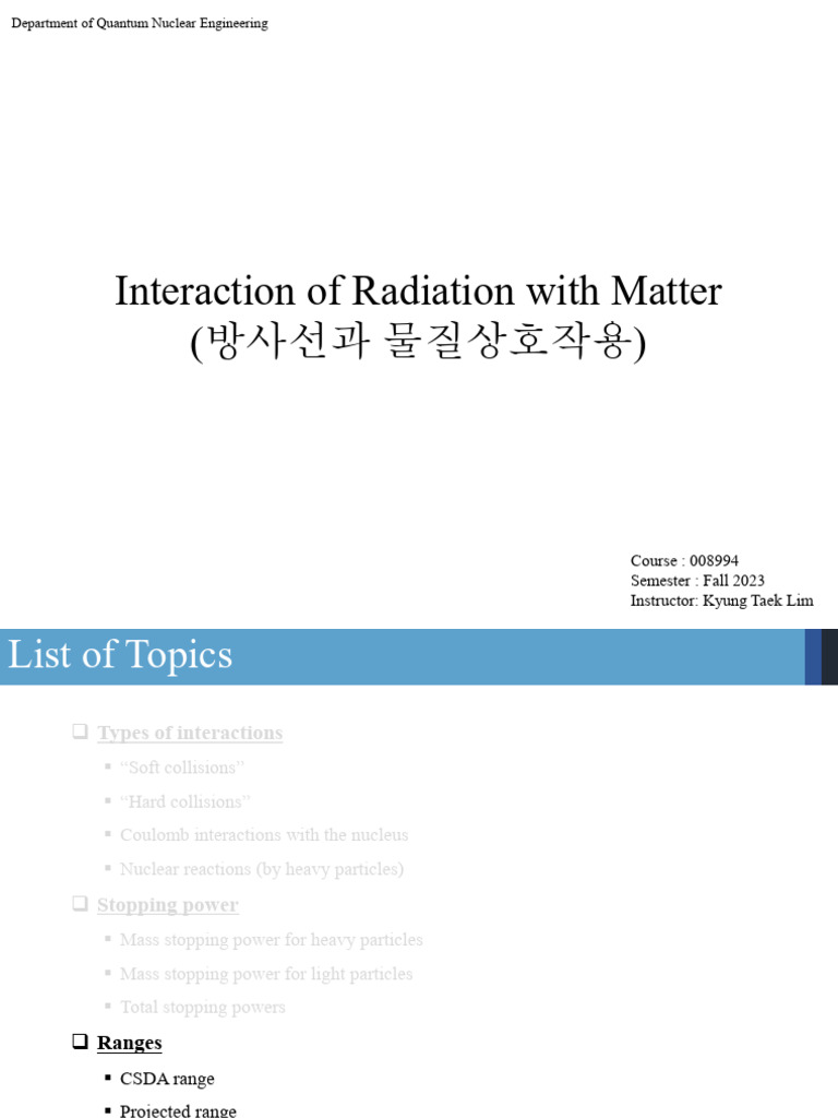 Radiation-Matter Interaction Course Guide | PDF | Electron | Proton