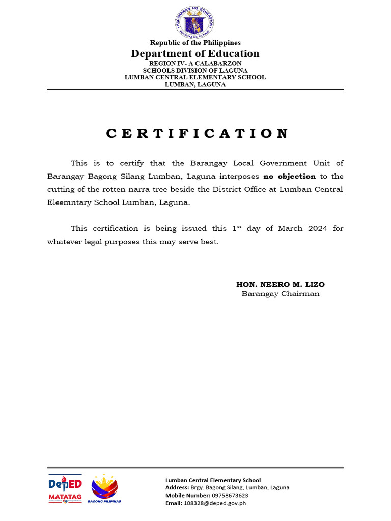 Barangay No Objection for Tree Cutting | PDF