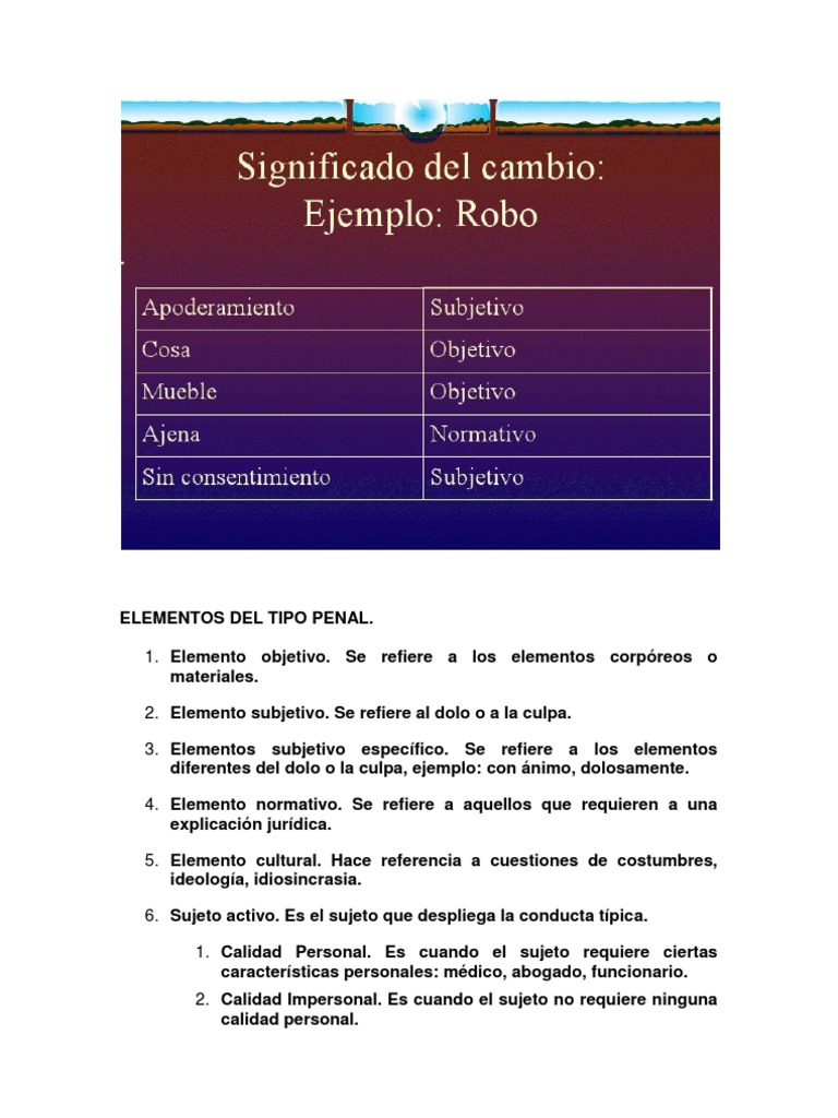 Elementos Del Tipo Penal | PDF | Intención (Derecho Penal) | Delito