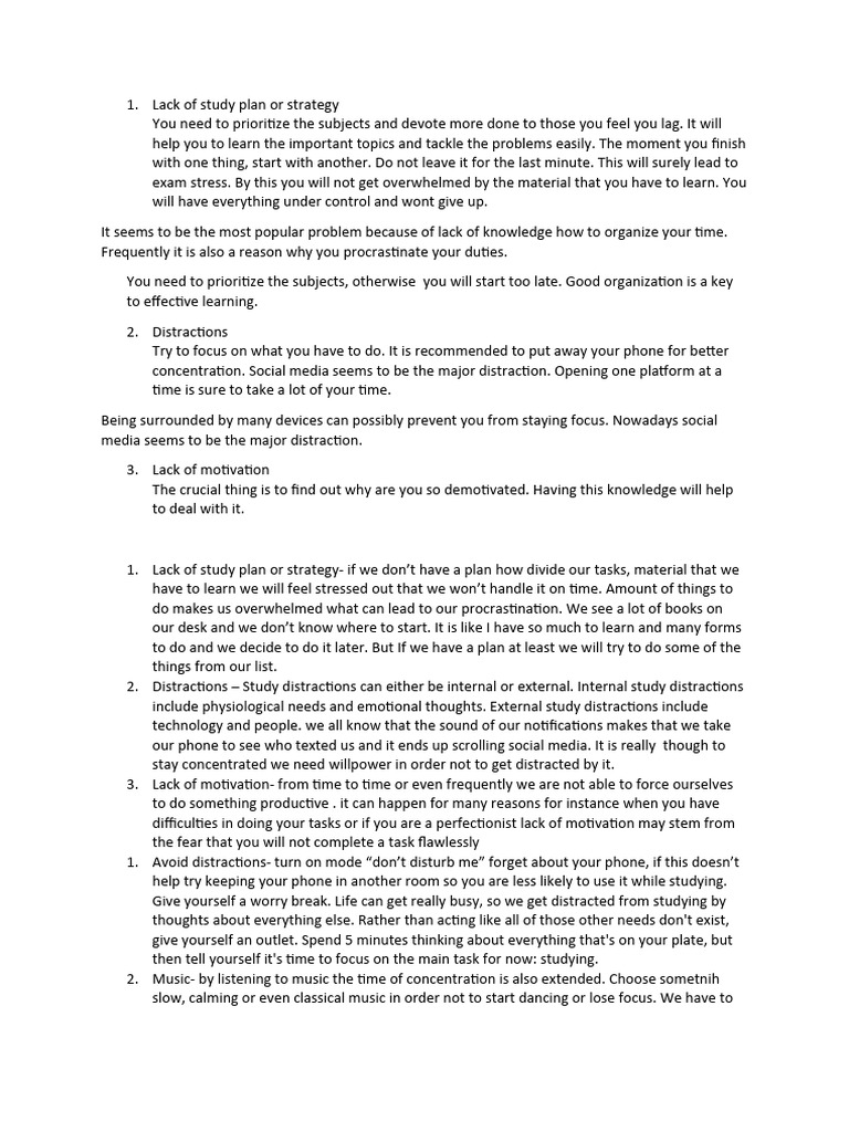 Lack of Study Plan or Strategy | PDF | Professional Skills ...