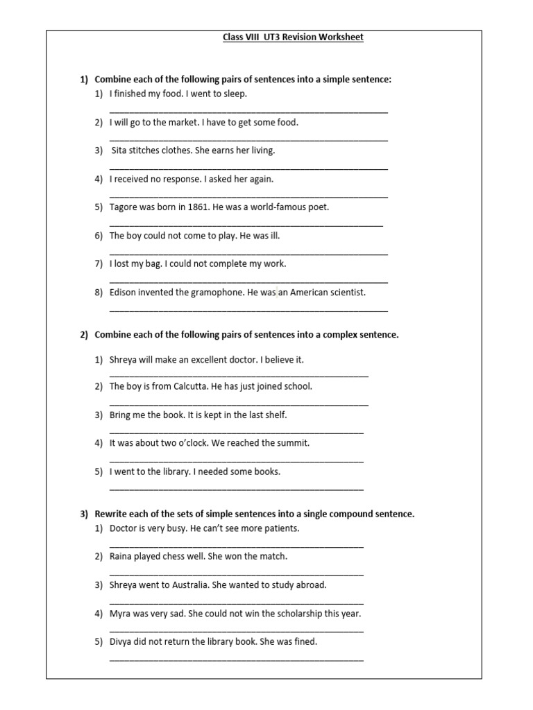 Class 8 English Ut3 Revision Worksheet | PDF | Grammar | Linguistics