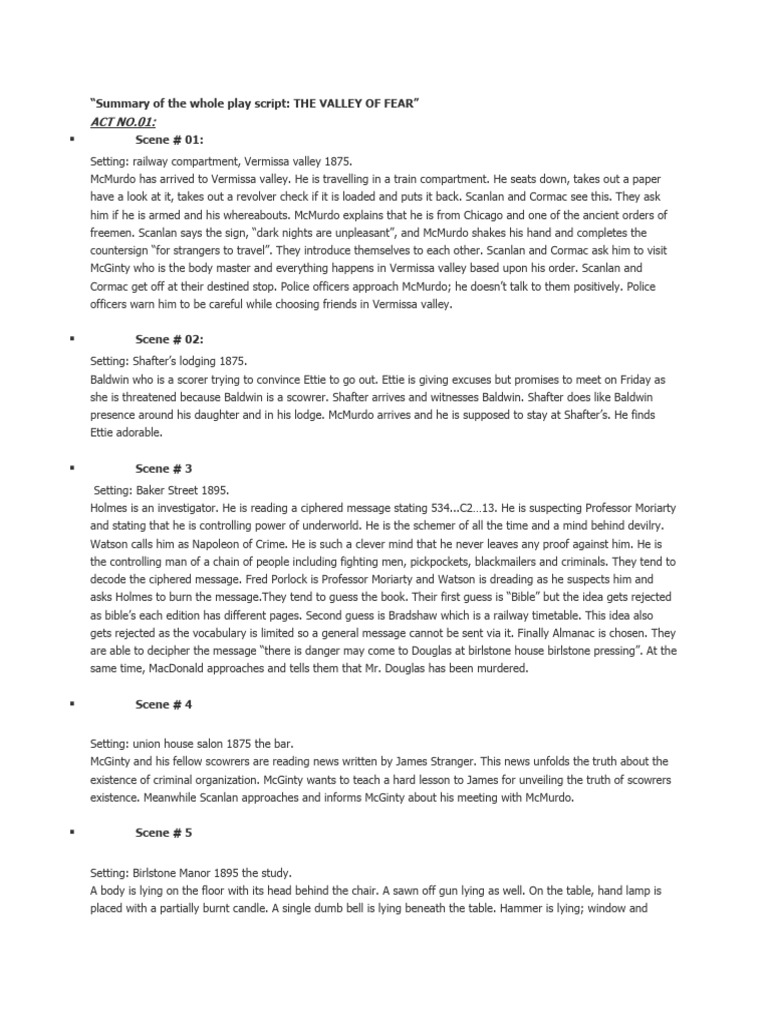Summary of The Valley of Fear Play | PDF | The Valley Of Fear ...