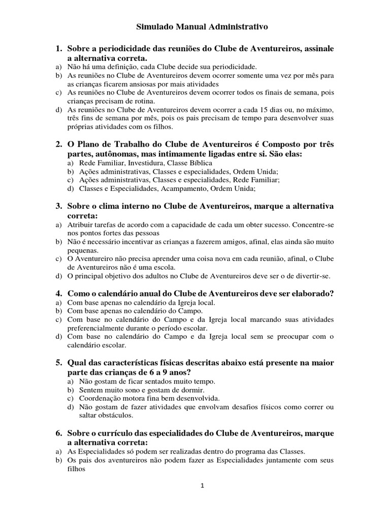 Simulado Manual Administrativo Aventureiros | PDF | Carreira e Crescimento