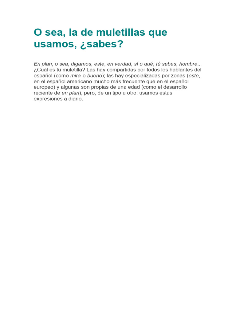 Texto sobre Muletillas lingüísticas Barcanova 1º Bachillerato | PDF ...