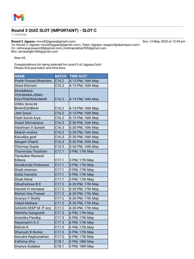 Gmail - Round 3 QUIZ SLOT (IMPORTANT) - SLOT C | PDF