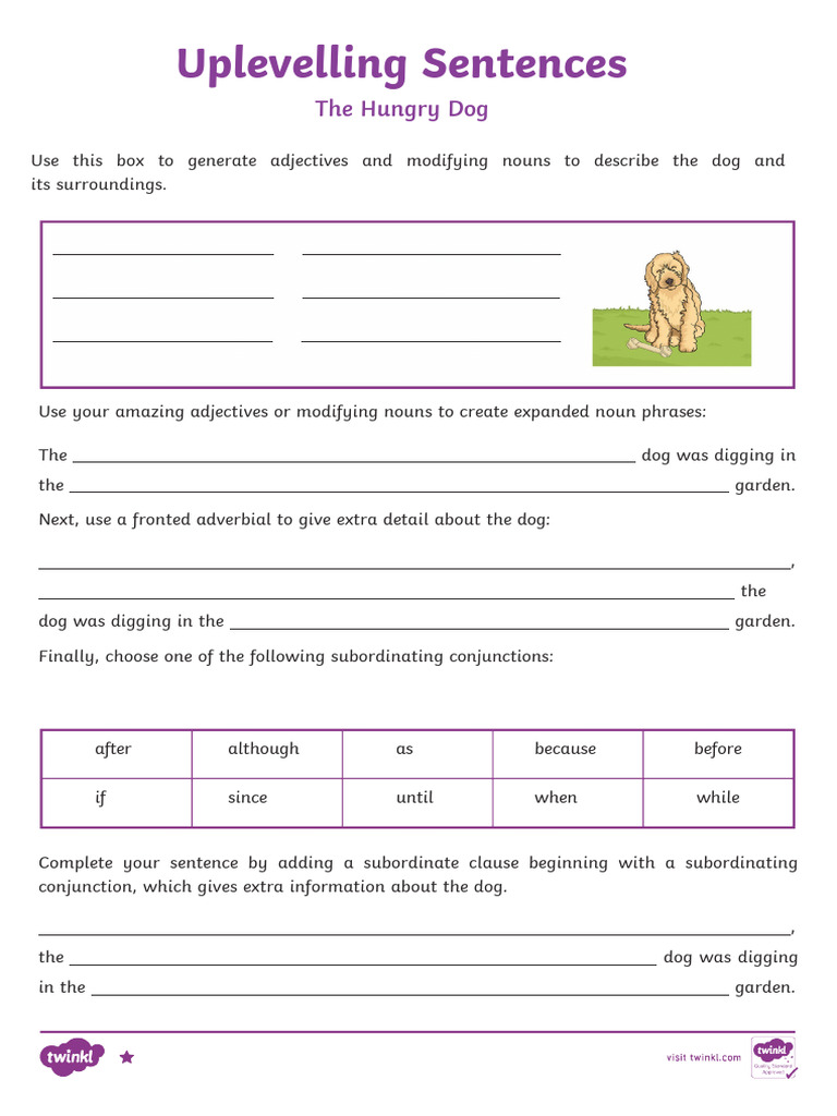 t2 e 5147d Uplevelling Sentences Worksheets Editable | PDF | Adjective ...