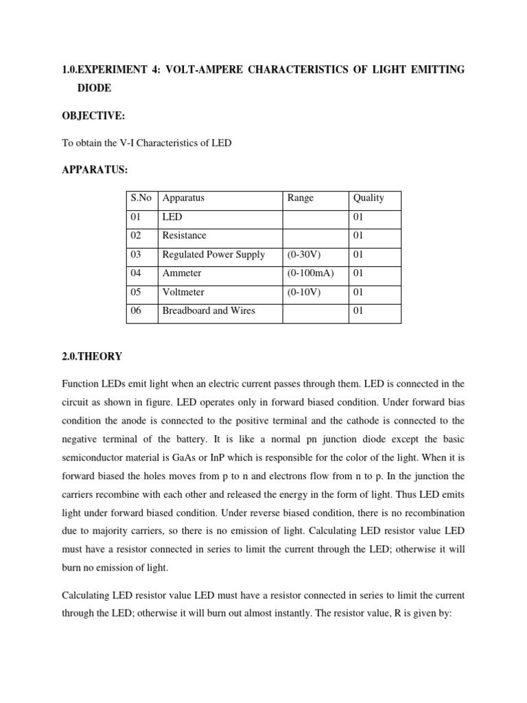 Experiment 4 Led | PDF | P–N Junction | Light Emitting Diode