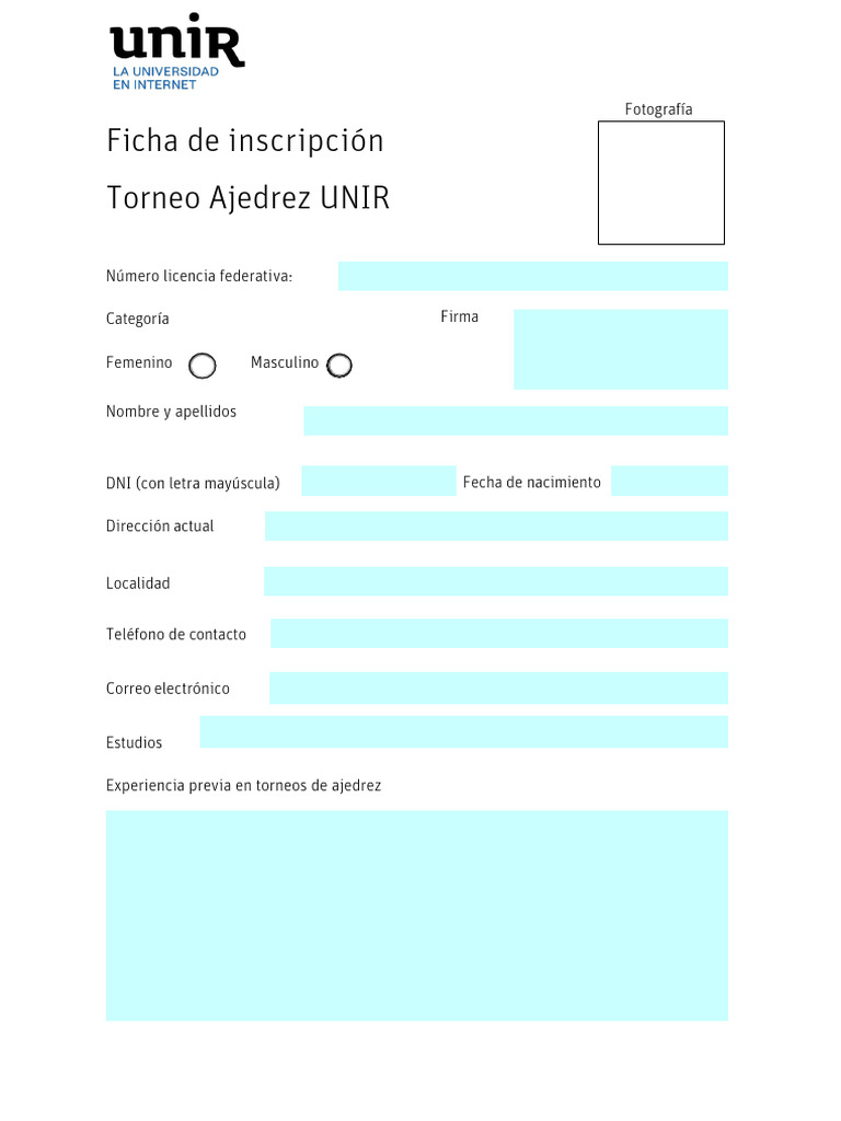 Inscripción Torneo Ajedrez UNIR | PDF
