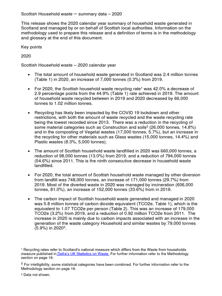 Scottish Household Waste Summary 2020 | PDF | Waste | Recycling