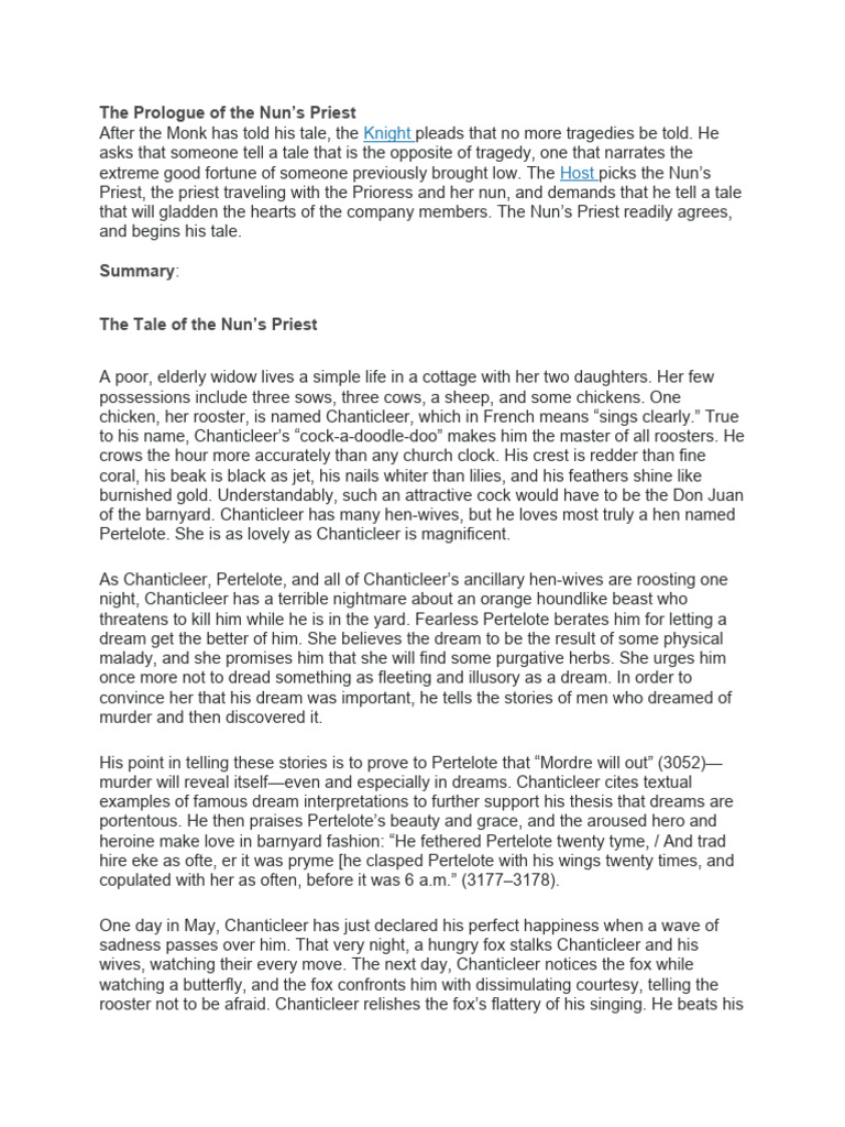 The Nun's Priest's Tale Summary | PDF