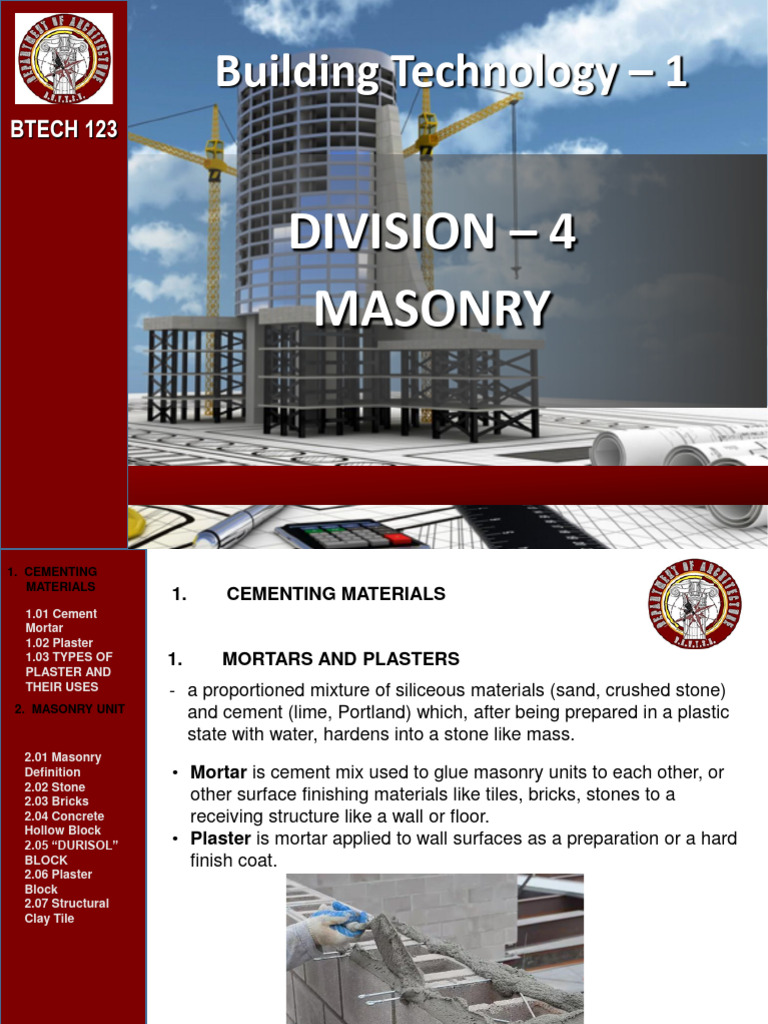 Division IV Masonry | PDF | Masonry | Plaster
