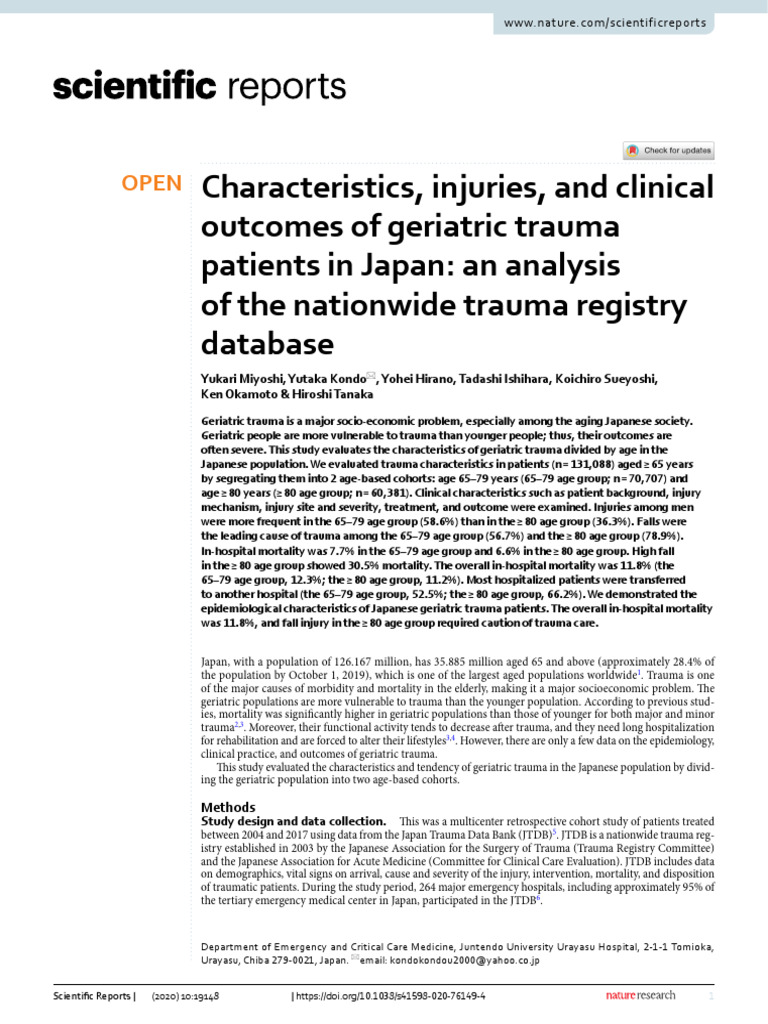 Characteristics, Injuries, and Clinical Outcomes of Geriatric Trauma ...
