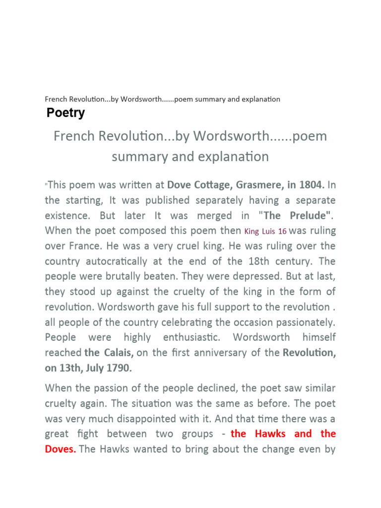 French Revolution...by Wordsworth......Poem Summary and Explanation ...