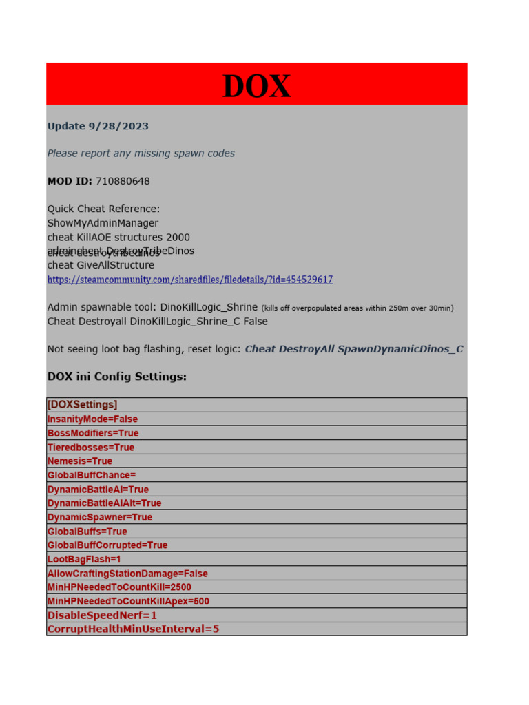 Official DinoOverhaul Spawn Codes | Download Free PDF | Zoology