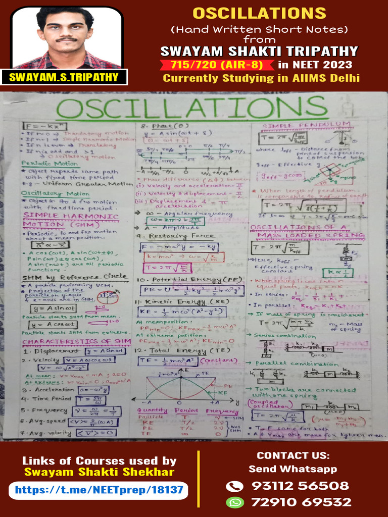 Oscillations Short Notes From Swayam (AIR 8 NEET 2023) | PDF ...