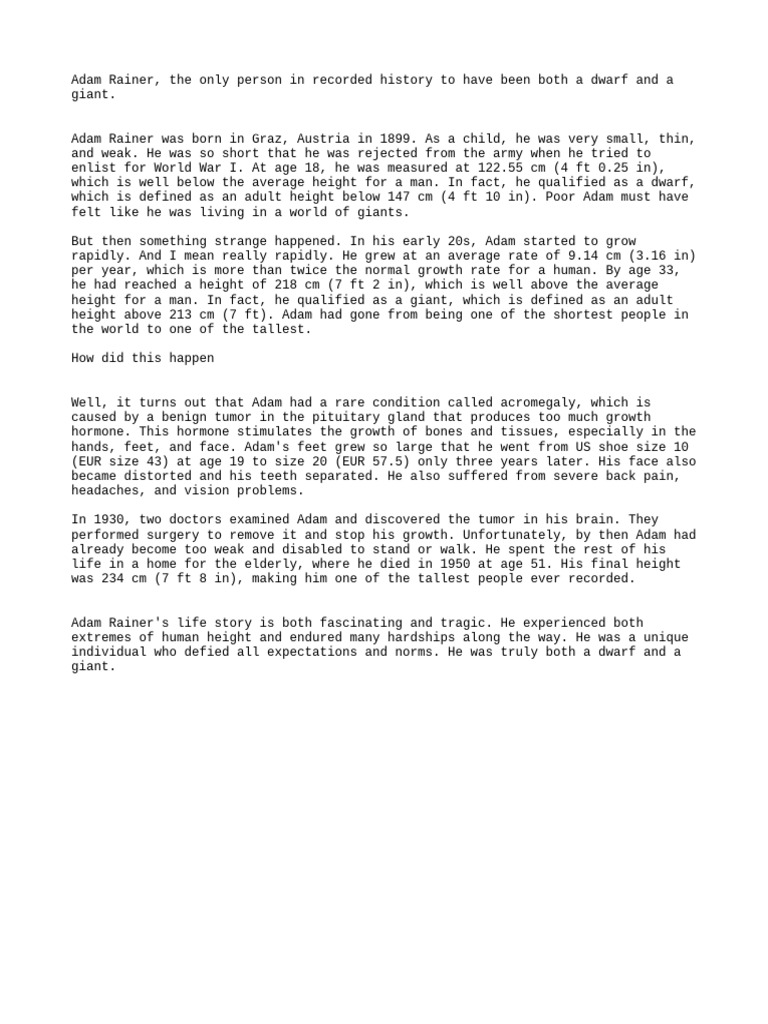 Adam Rainer: Dwarf to Giant Journey | PDF | History | Classics