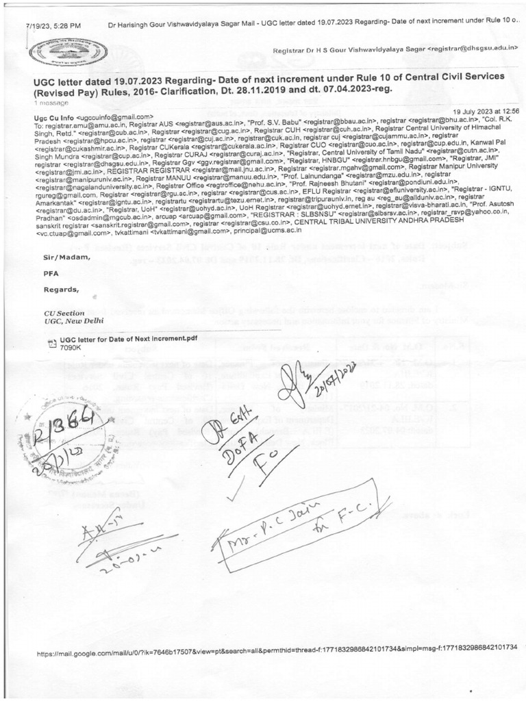 UGC Letter Date of Next Increment | PDF