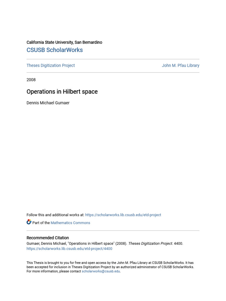 Operations in Hilbert Space | PDF | Hilbert Space | Norm (Mathematics)