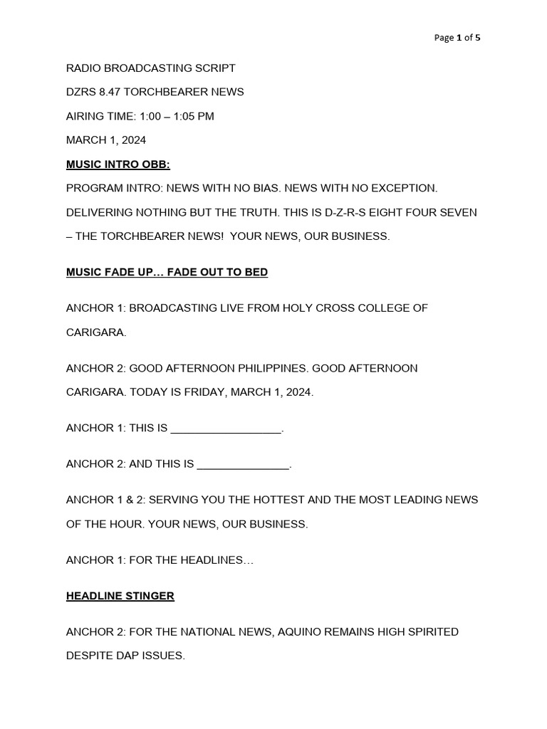 Radio Broadcasting SCRIPT SAMPLE | PDF