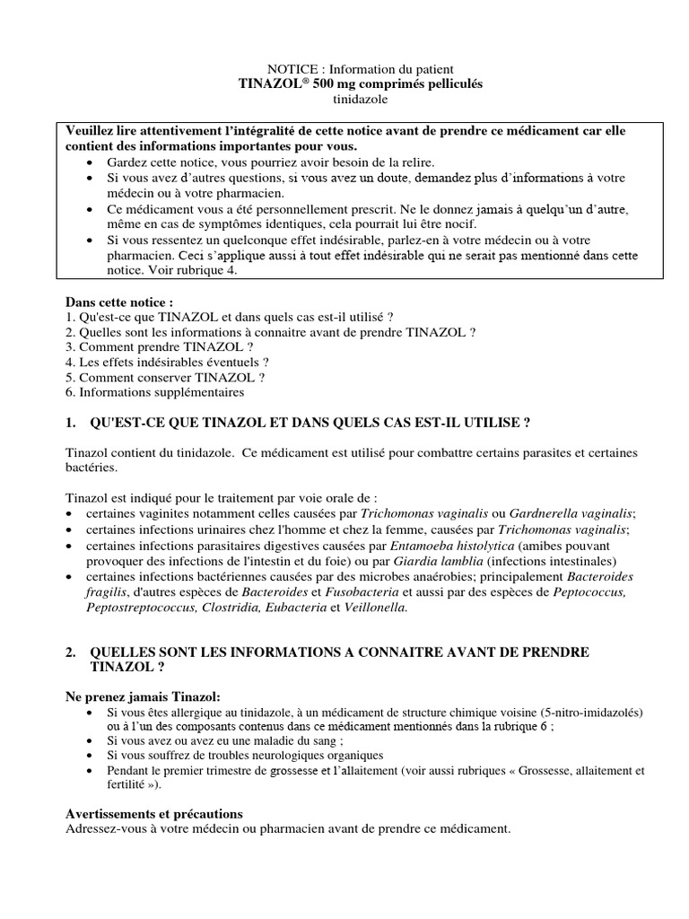 Tinazol 500 mg : Indications et posologie | PDF | Effet indésirable ...