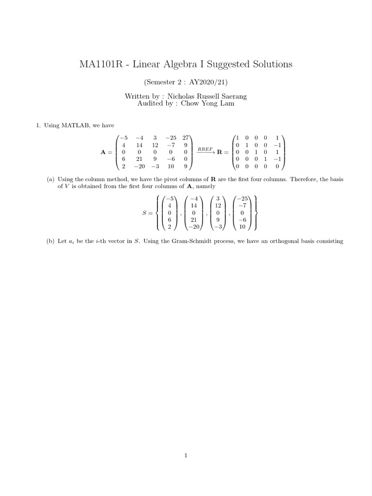 MA1101R 2020 Solutions | PDF | Eigenvalues And Eigenvectors | Numerical Analysis