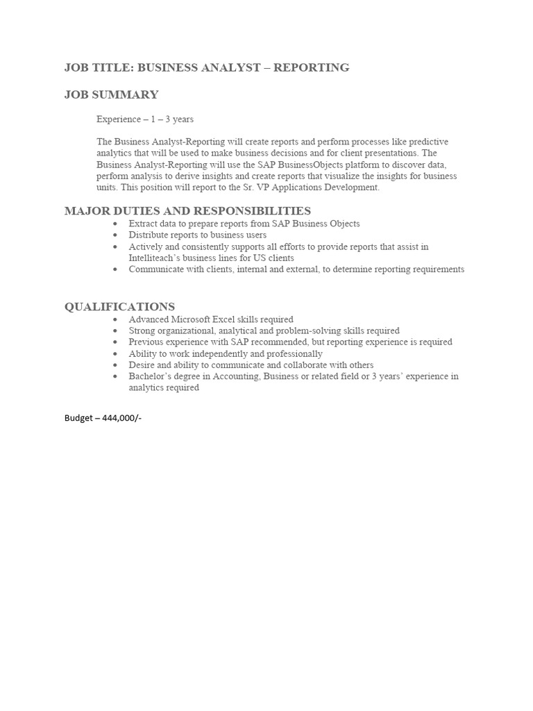JD - Business Analyst | PDF