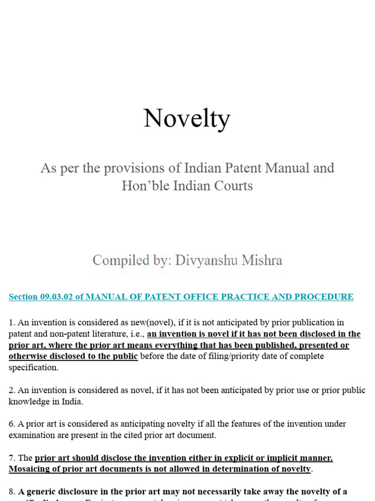 Novelty in Patent Applications | PDF | Prior Art | Novelty (Patent)