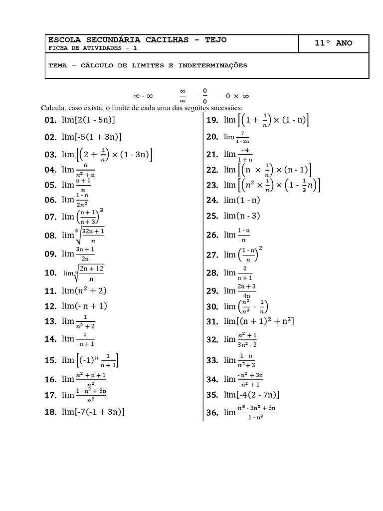 Cálculo de Limites e Indeterminações_Total | PDF