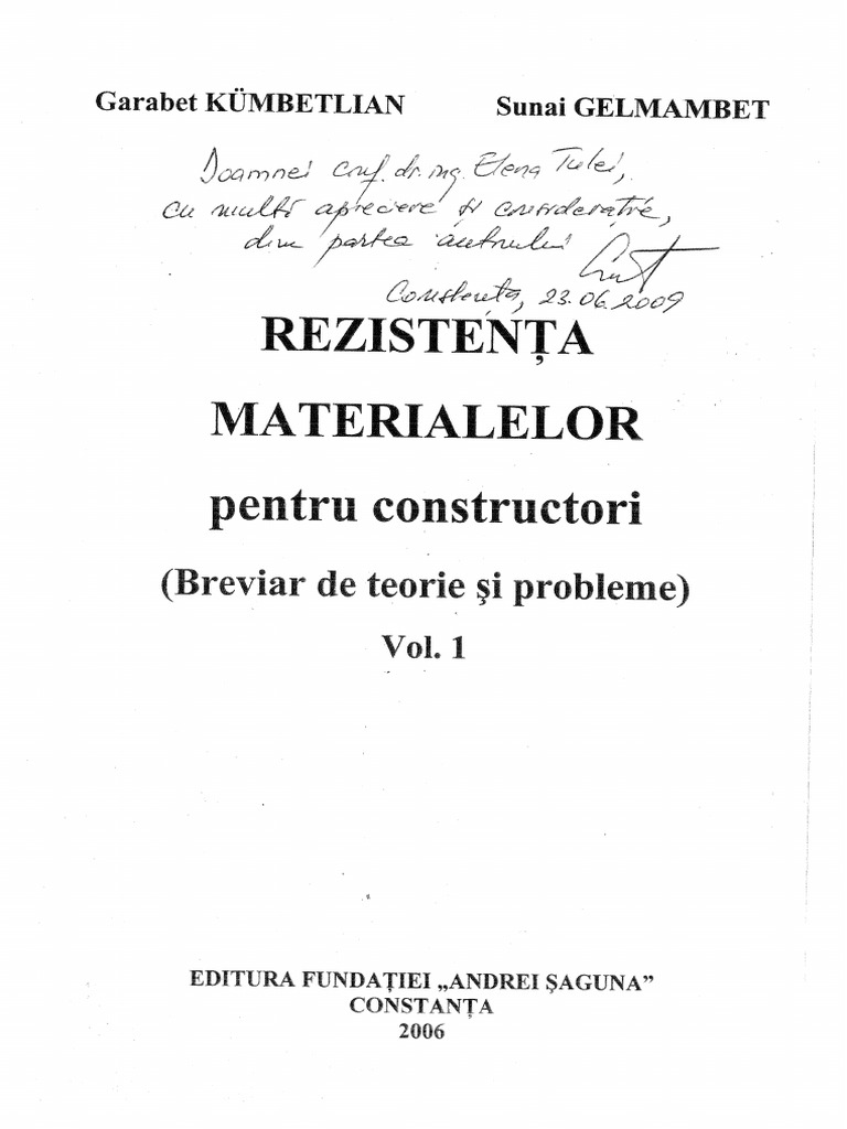 Rezistenta Materialelor Pentru Constructori Vol. 1 GK-SG | PDF
