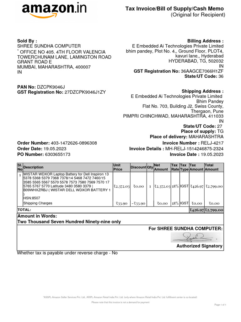 dell batteryinvoice | PDF | Invoice | Taxation